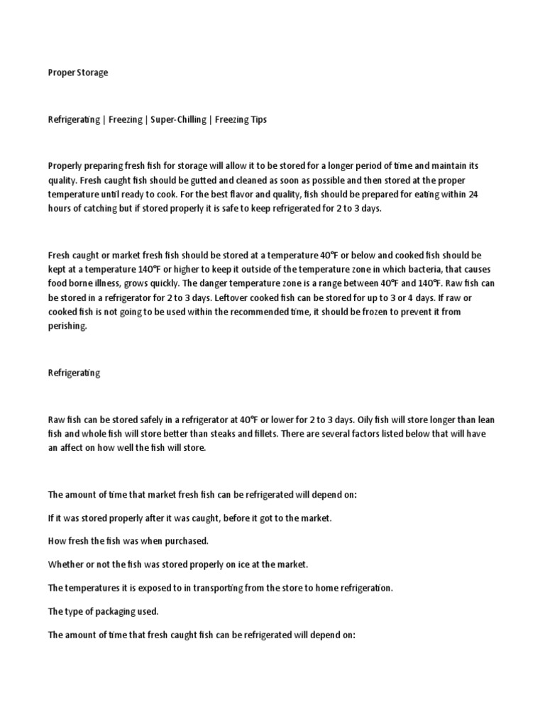 Fish Storage: Refrigeration & Freezing Tips | PDF | Refrigerator | Ice