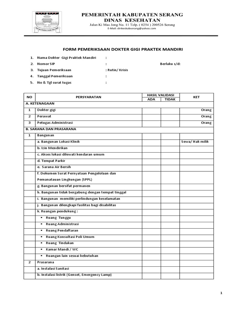 Form Pemeriksaan Dokter Gigi Praktek Mandiri | PDF