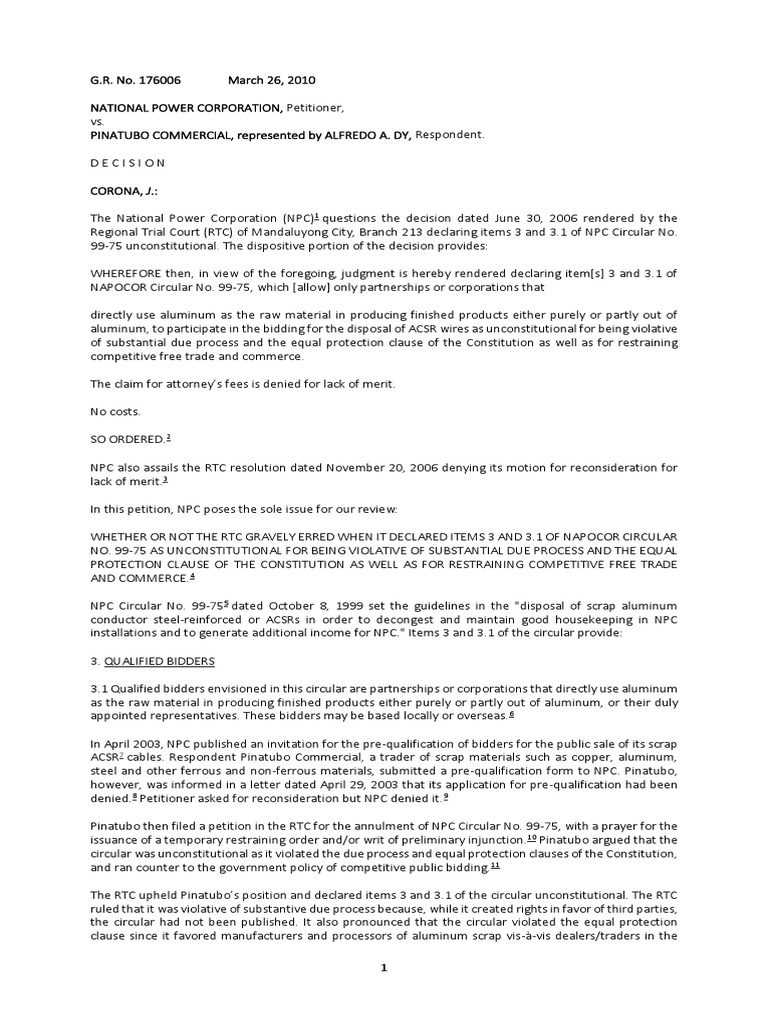 NAPOCOR Vs PINATUBO | PDF | Equal Protection Clause | Procurement