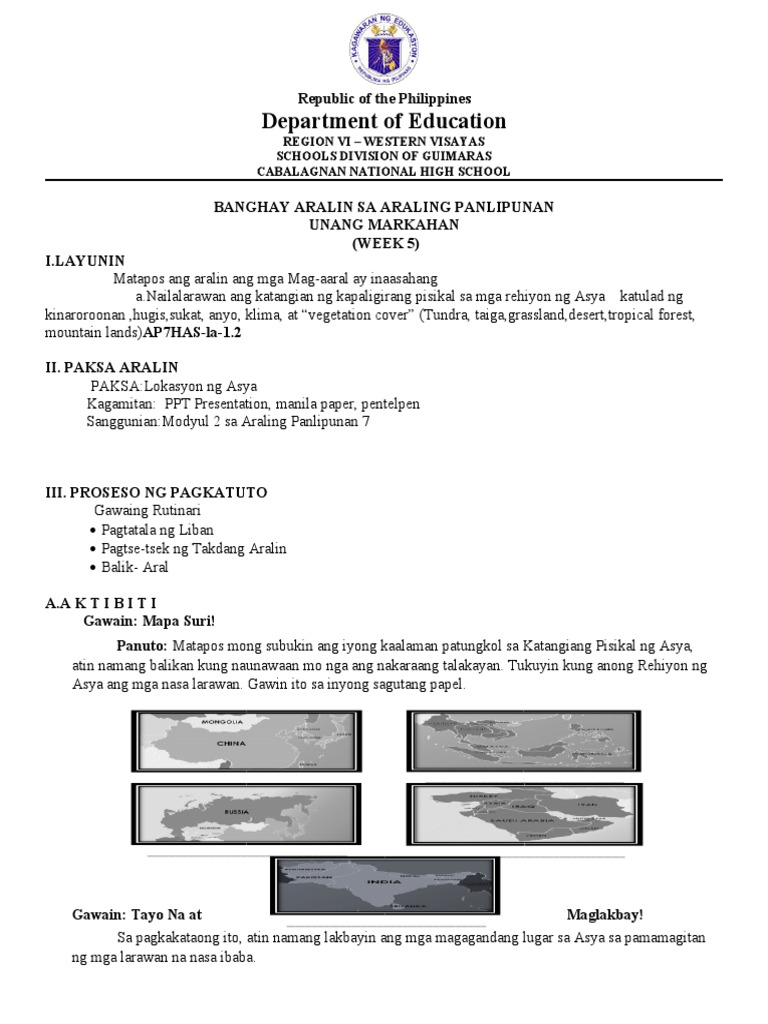 Banghay Aralin Sa AP Week 5 | PDF