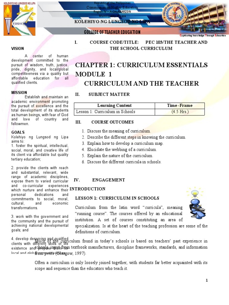 Chapter 1 Module 1 Pec 103 | PDF | Curriculum | Teachers