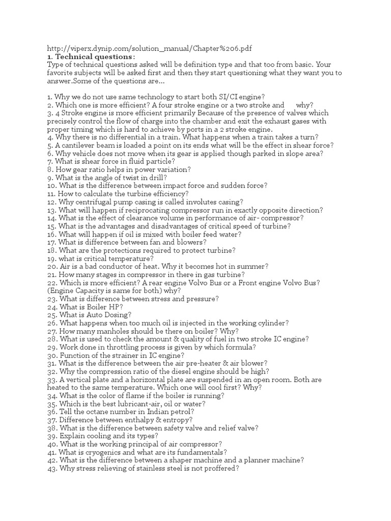 Technical Questions | PDF | Internal Combustion Engine | Engines