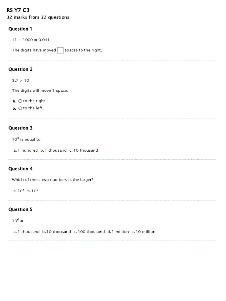 Rs Y7 C3: 32 Marks From 32 Questions | PDF | Metrology