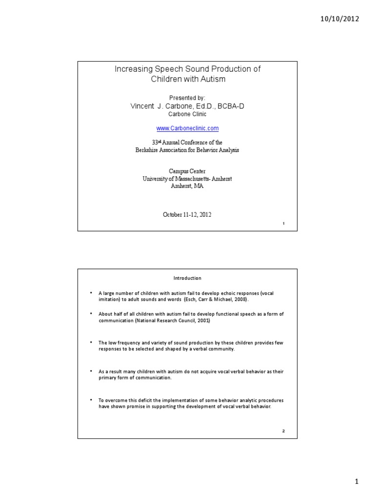 Increasing Speech Sound Production Od Children With Autism | PDF | Reinforcement | Behaviorism