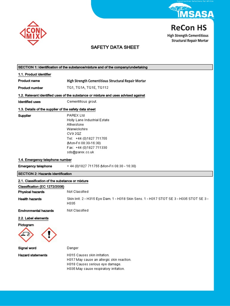 Msds Recon Hs | PDF | Occupational Safety And Health | Safety