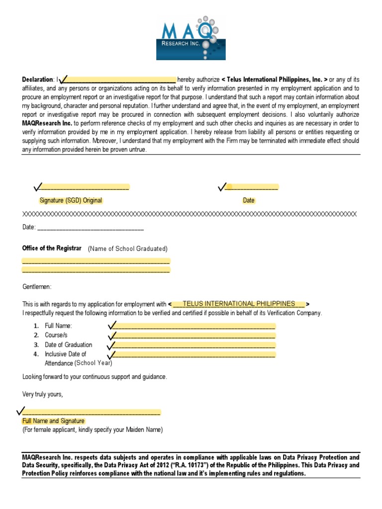 LOA Authorization for Employment Verification | PDF | Privacy ...