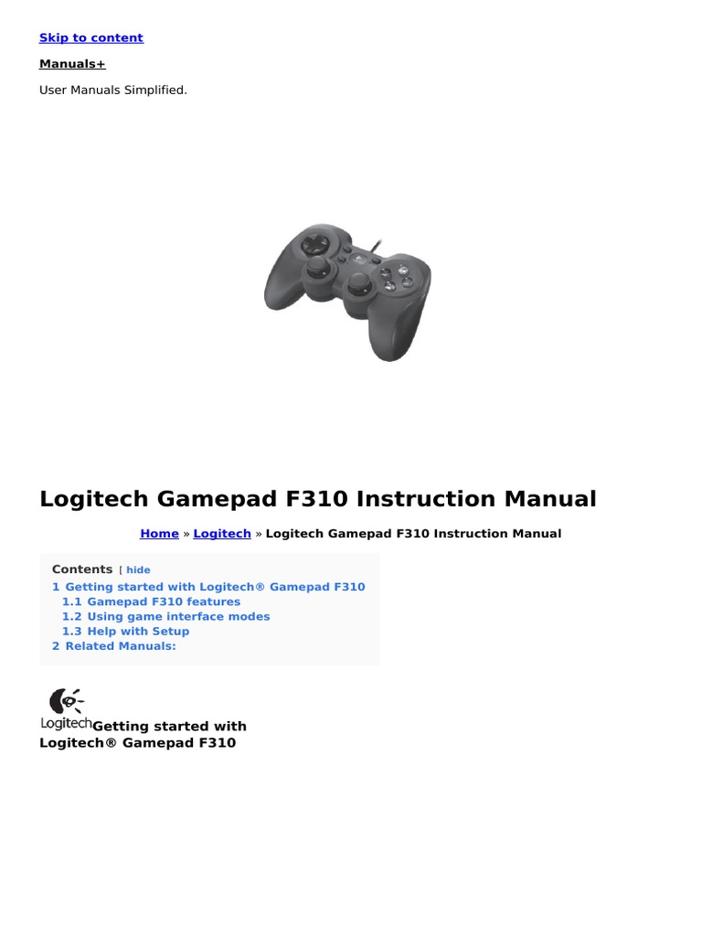 Logitech Gamepad f310 Manual | PDF | Computing | Computer Hardware