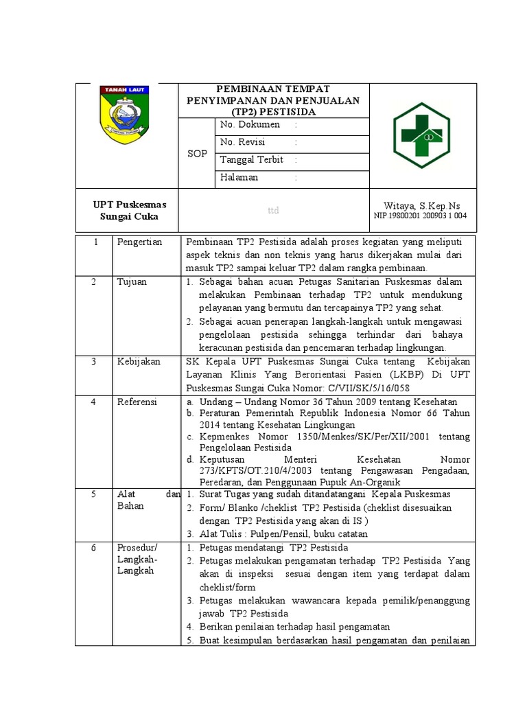 Sop Pembinaan TP2 Pestisida | PDF | Sains & Matematika