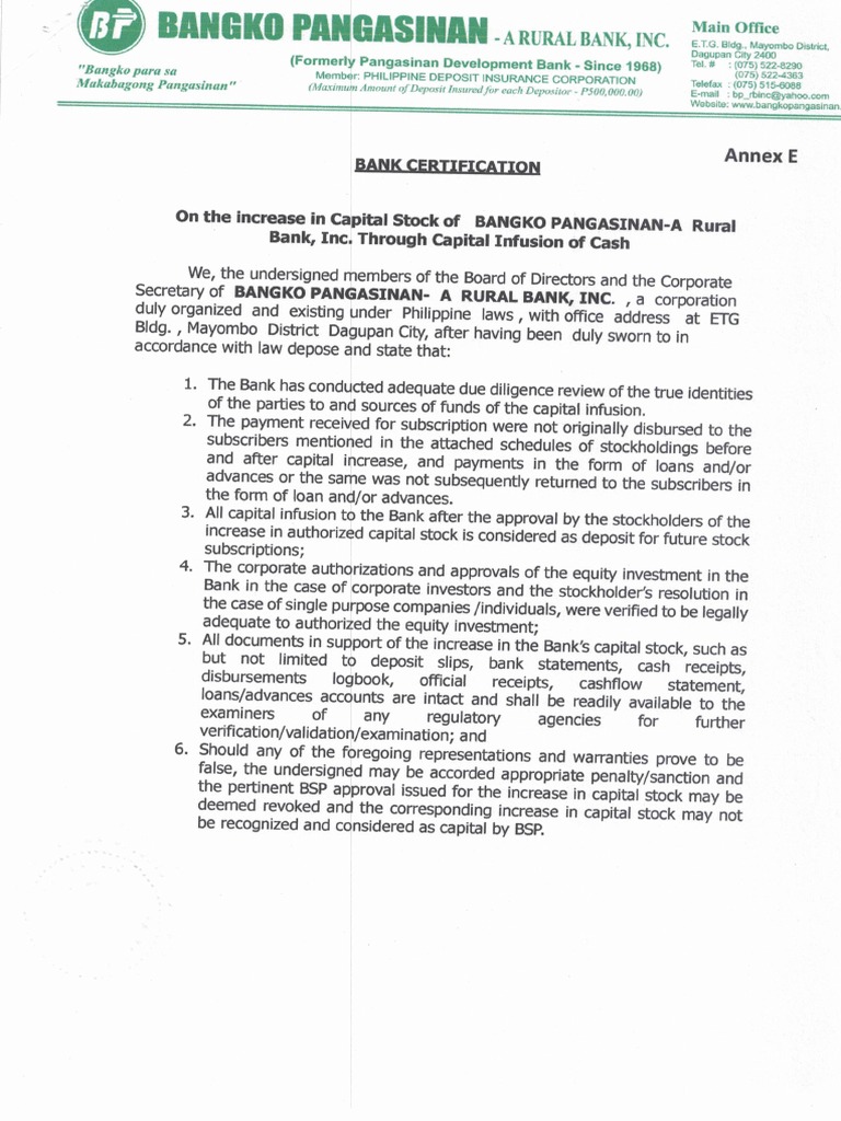 Bank Certification ANNEX E | PDF