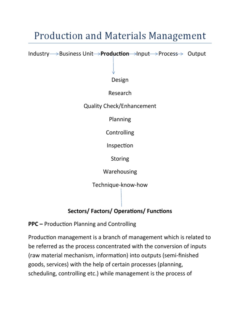 Production and Materials Management - Chapter 1 | PDF | System ...