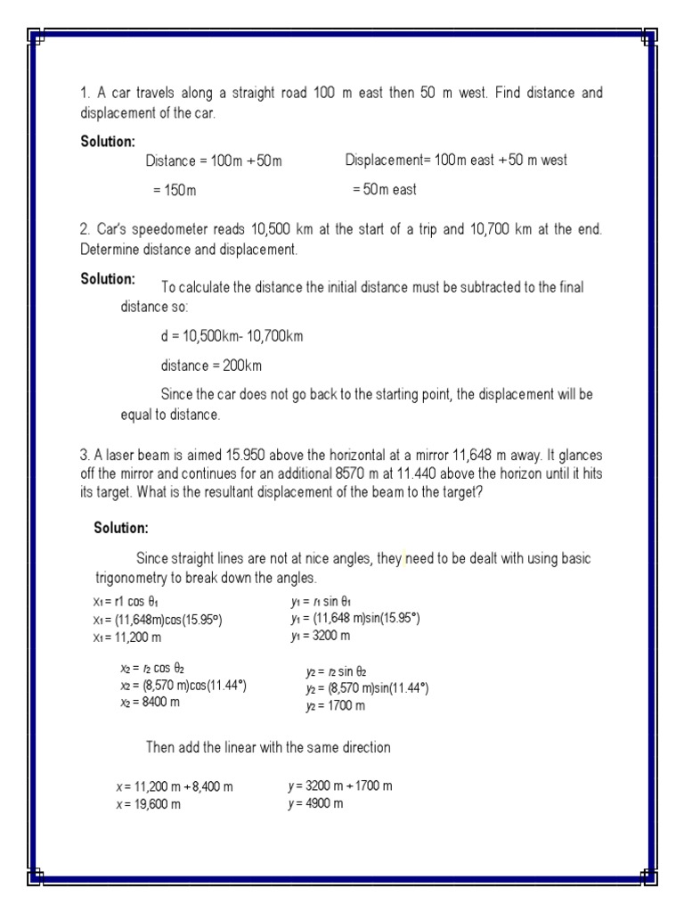 Calculating Displacements and Distances Using Trigonometry and Vector ...