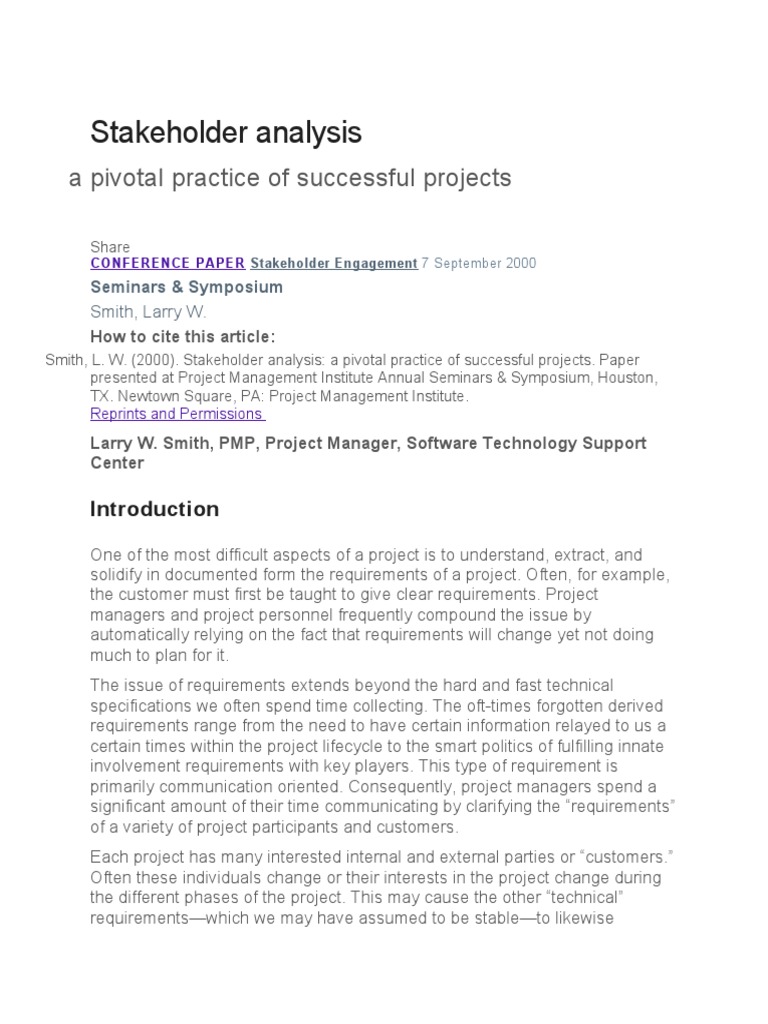 Stakeholder Analysis | PDF | Project Management | Risk