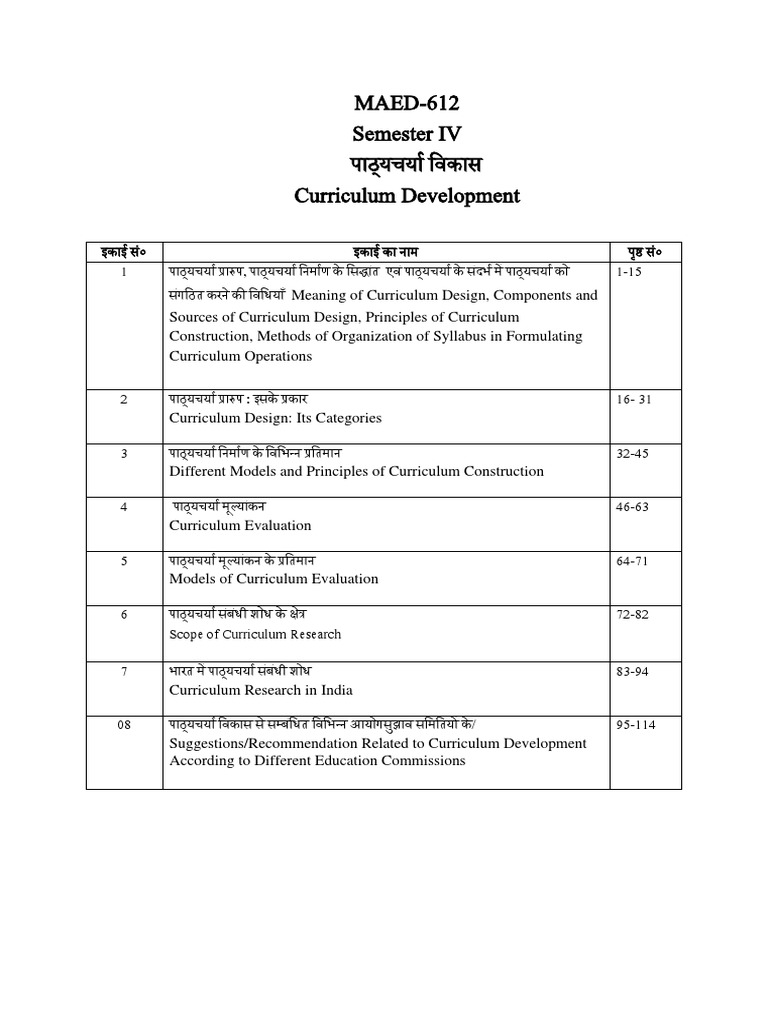 MAED-612 Curriculum Development (पाठ्यक्रम विकास) | PDF