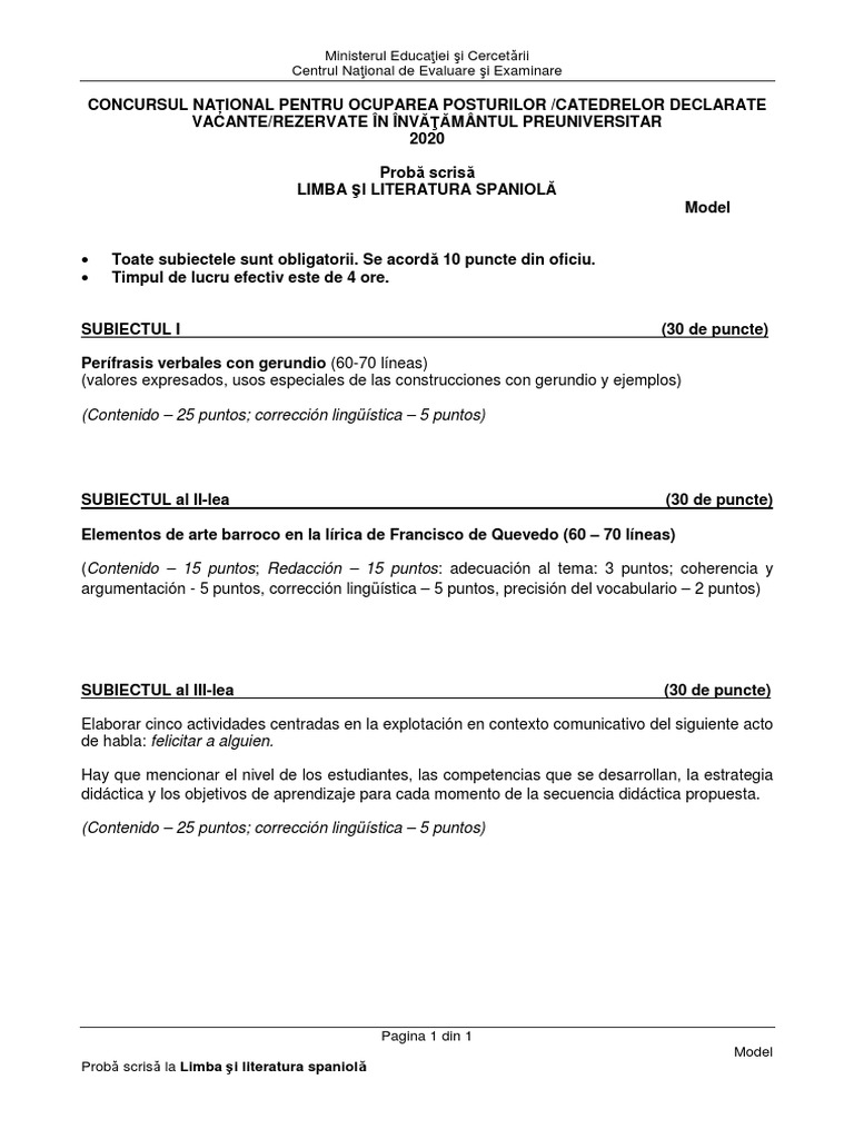 Tit 080 Limba Spaniola P 2020 Var Model LRO | PDF