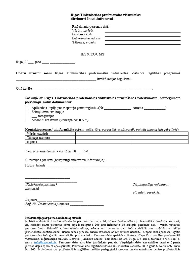 Iesniegums Par Uznemsanu RTPV | PDF