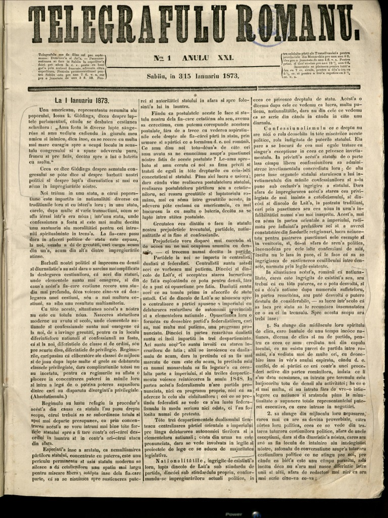 Telegraful Roman - 1873 - Nr-1 | PDF