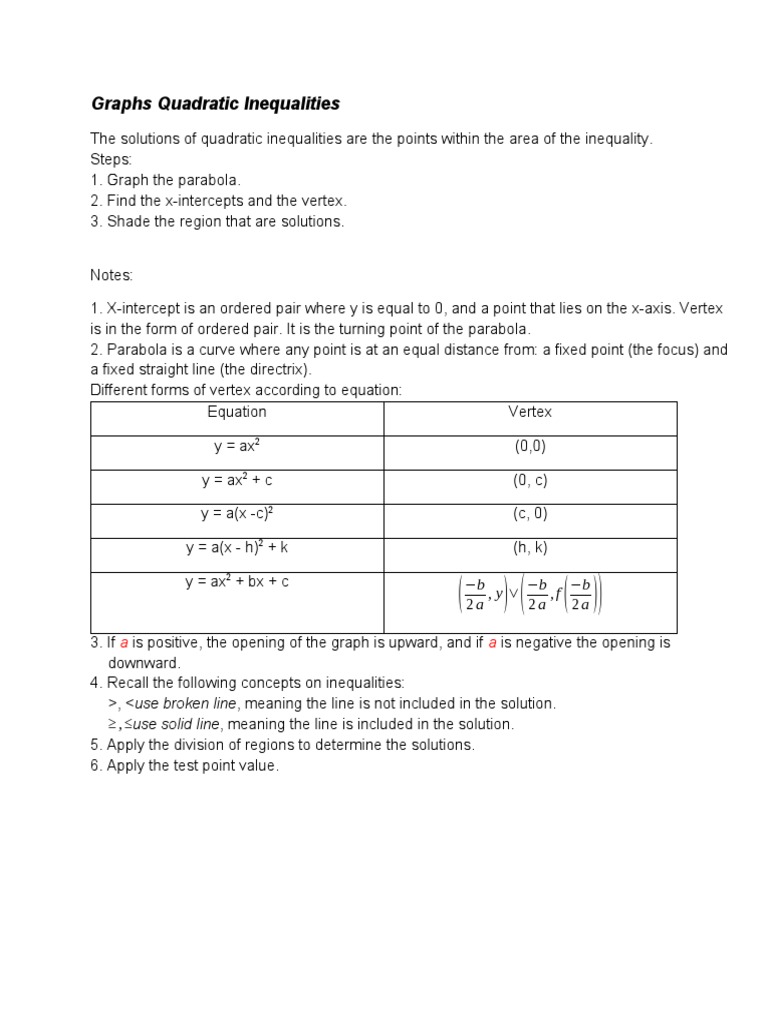 Graphs Quadratic Inequalities | PDF | Quadratic Equation | Mathematical ...