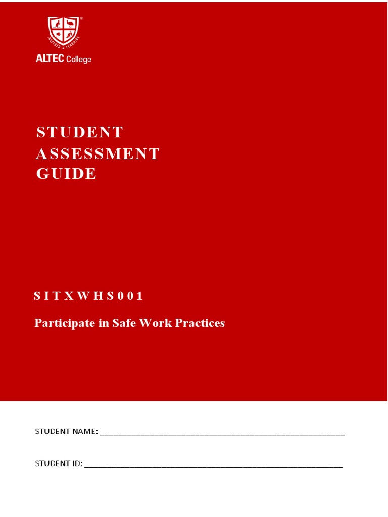 SITXWHS001 - Participate in Safe Work Practices Student Assessment ...