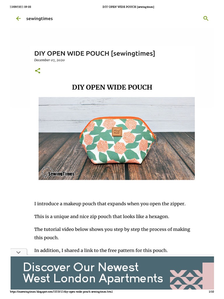 DIY Open Wide Makeup Pouch Tutorial | PDF | Consumer Goods