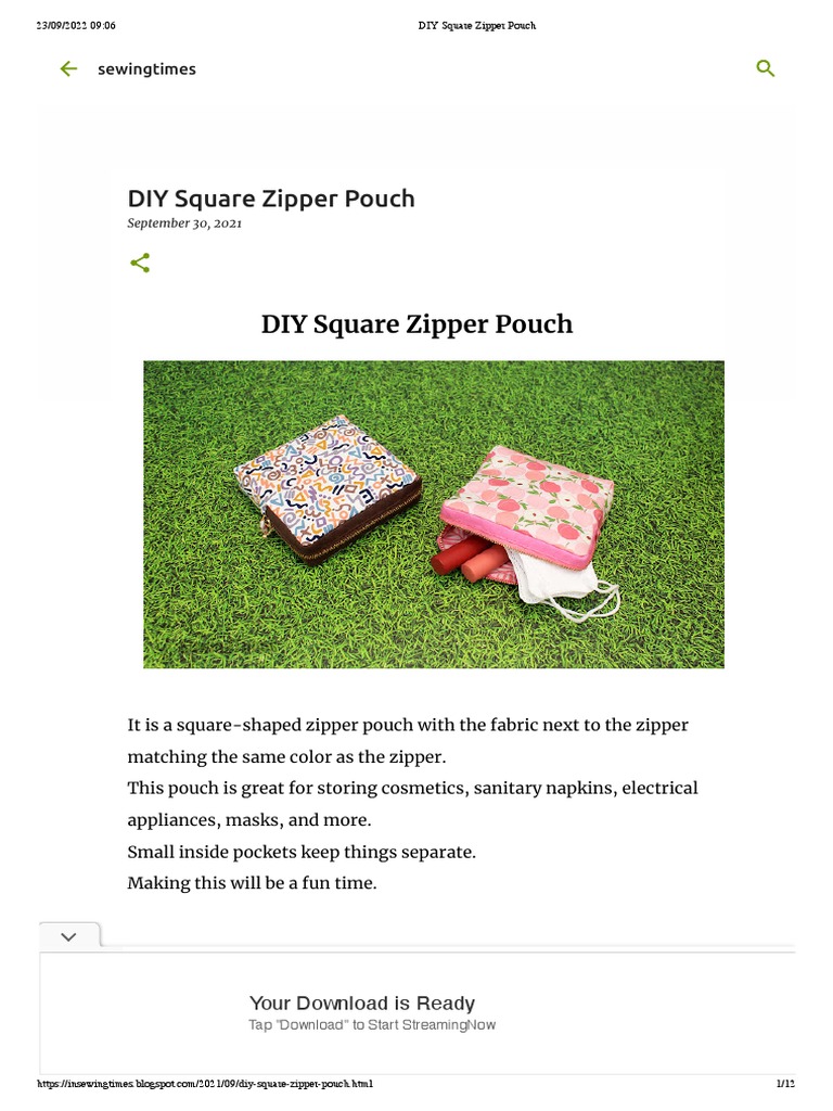 DIY Square Zipper Pouch | PDF | Consumer Goods