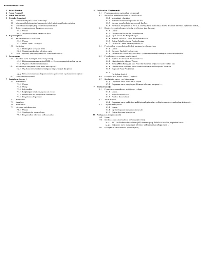 Index Klausul ISO 9001-2015 Complit | PDF