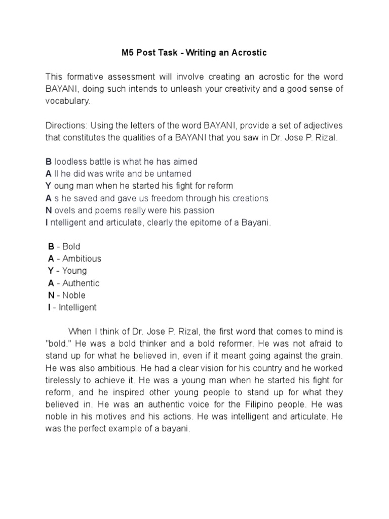 M5 Post Task - Writing An Acrostic | PDF