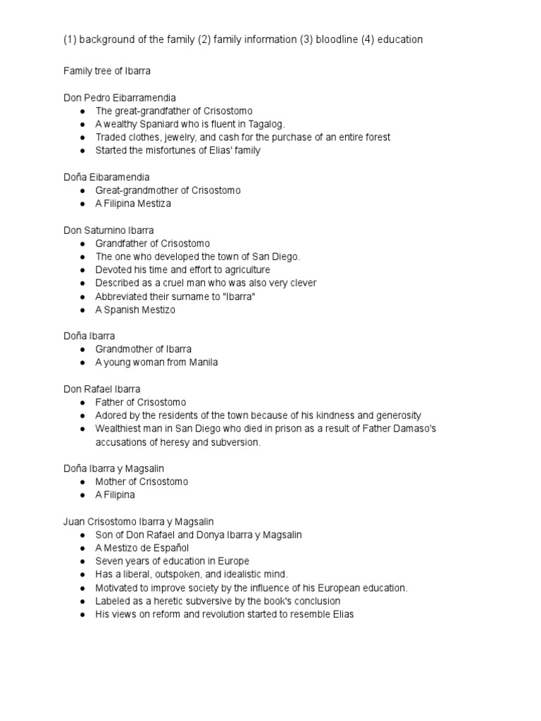 Family Tree of Elias and Ibarra | PDF | Philippines