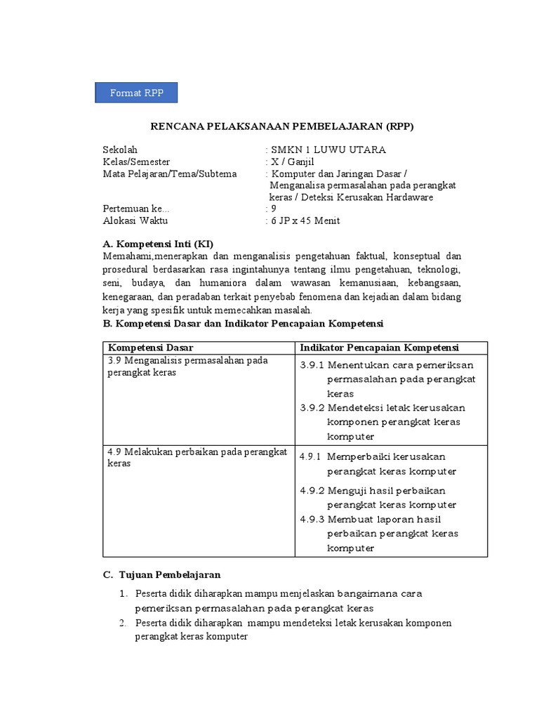 Format RPP | PDF | Komputer | Teknologi & Rekayasa