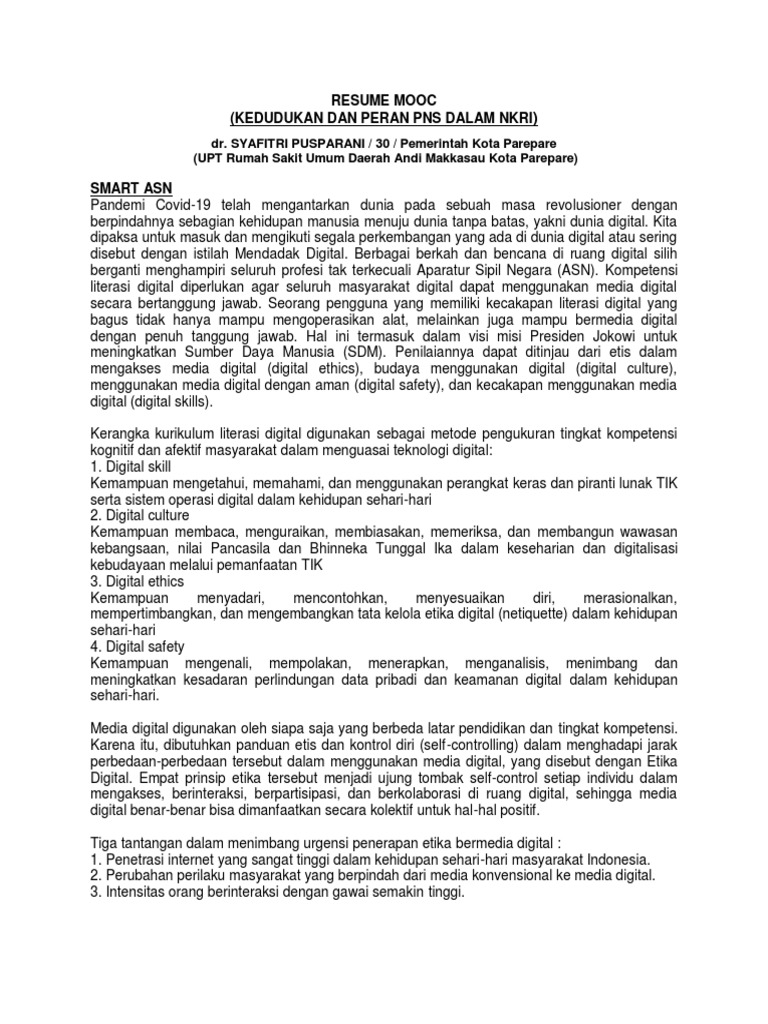 Resume 1 September 2022 (KEDUDUKAN DAN PERAN PNS DALAM NKRI) | PDF