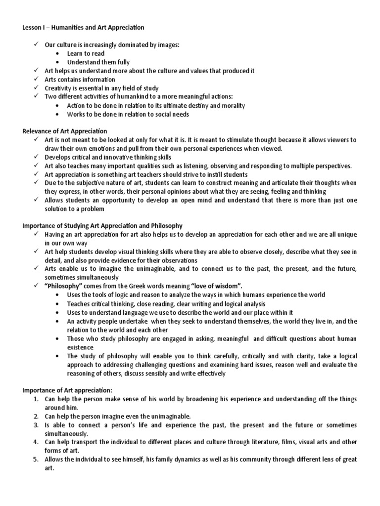 Lesson 1 Humanities and Art Appreciation | PDF | Art History | The Arts