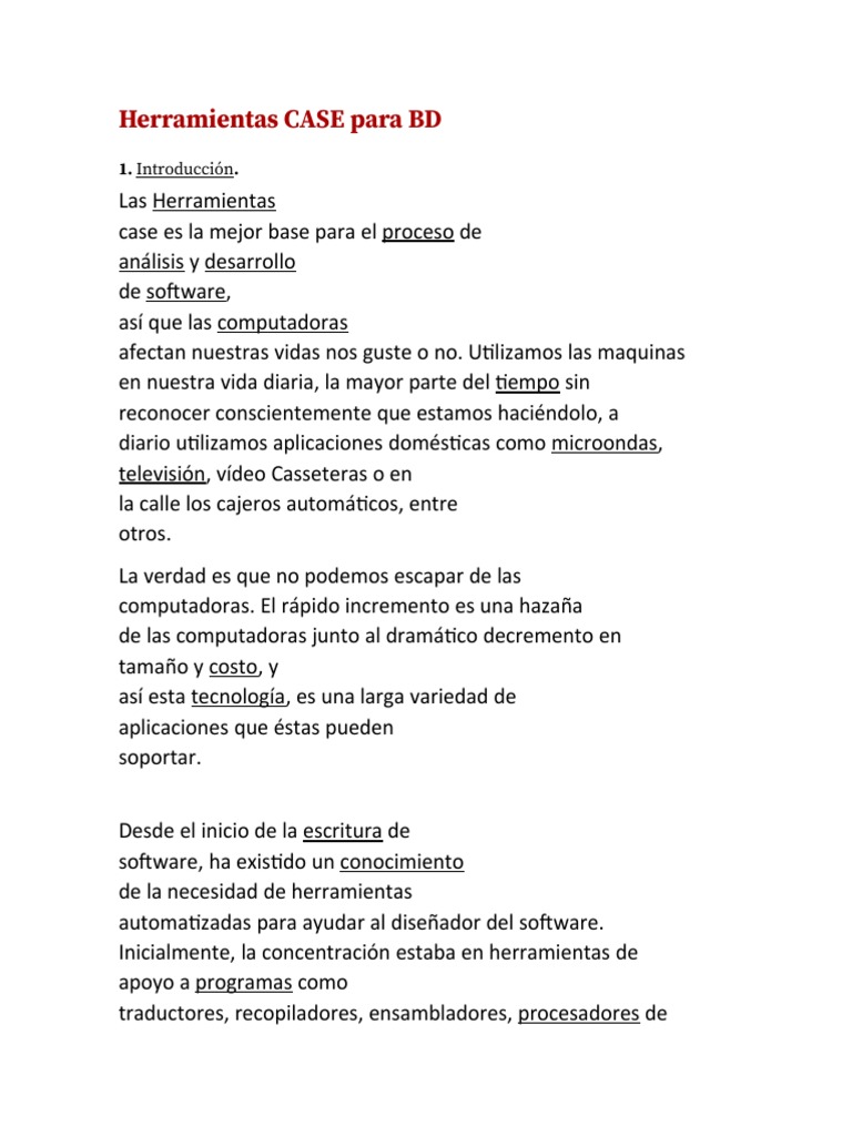 Herramientas CASE: Historia y Funciones | PDF | Software | Bases de datos