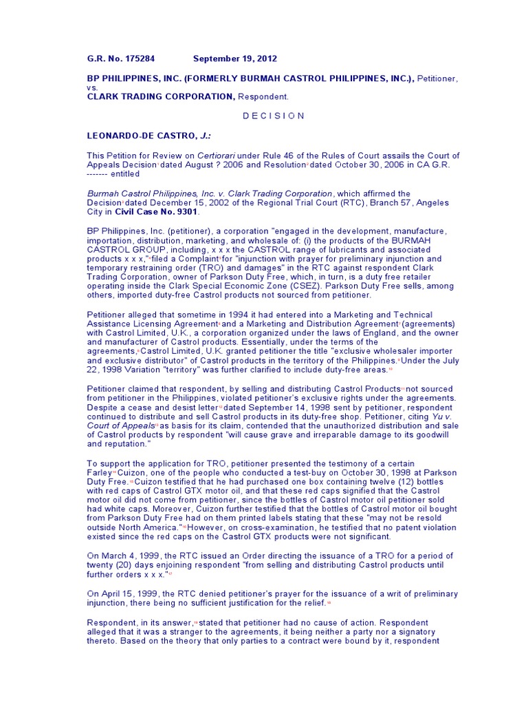 Analysis of the Legal Distinctions Between BP Philippines, Inc. v. Clark Trading Corporation and ...