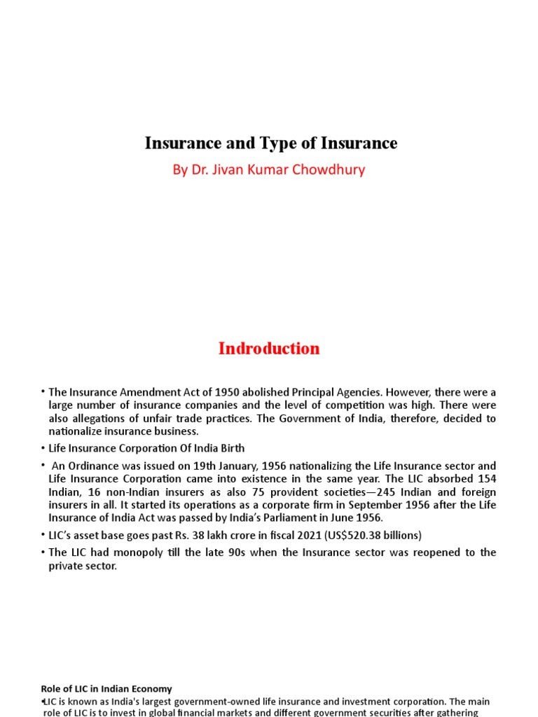 Overview of LIC and Insurance Types | PDF | Insurance | Life Insurance