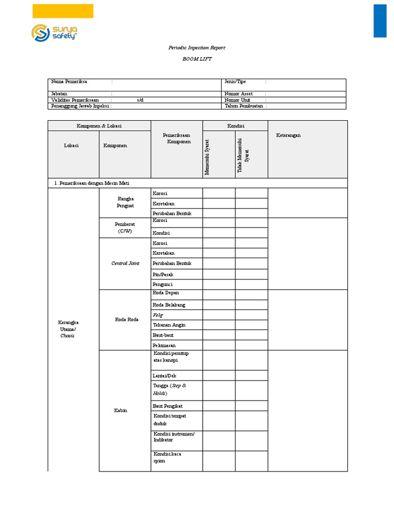 Periodic Inpection Report Boom Lift | PDF