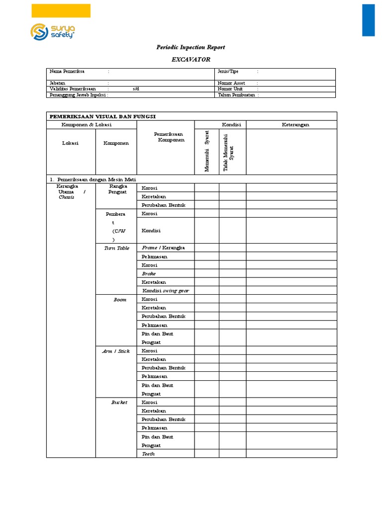 Periodic Inpection Report Excavator | PDF