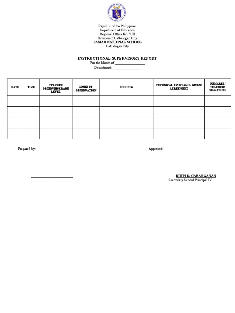 INSTRUCTIONAL SUPERVISORY REPORT June 2019 | PDF