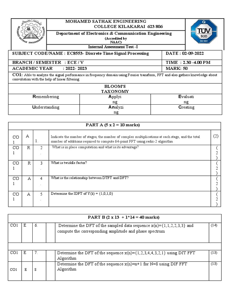 DSP Iat1 Final | PDF | Discrete Fourier Transform | Fast Fourier Transform