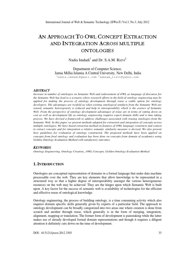 An Approach To Owl Concept Extraction And Integration Across Multiple Ontologies Pdf Class 