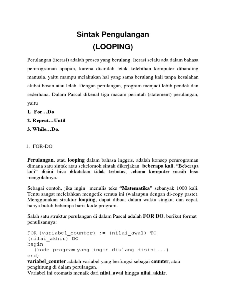 Sintak Pengulangan | PDF | Metode & Bahan Ajar