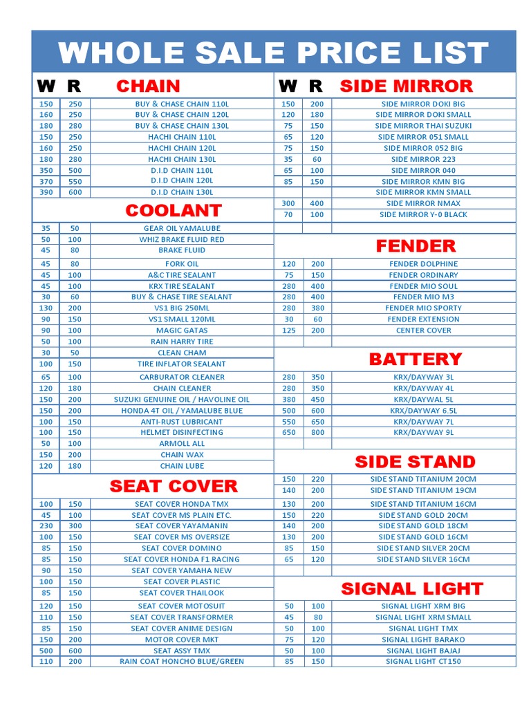 Whole Sale Price List | PDF | Switch | Wheeled Vehicles