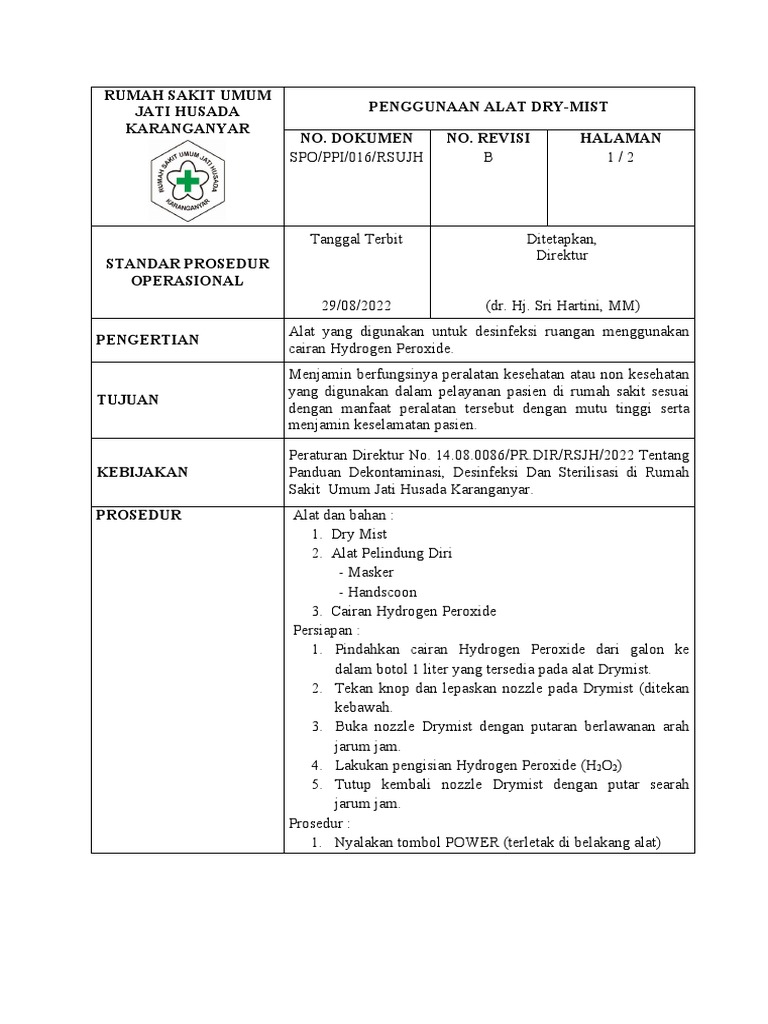 Spo Penggunaan Alat Dry-Mist | PDF
