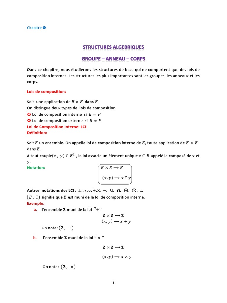 Structures algébriques : groupes, anneaux, corps | PDF | Groupe ...