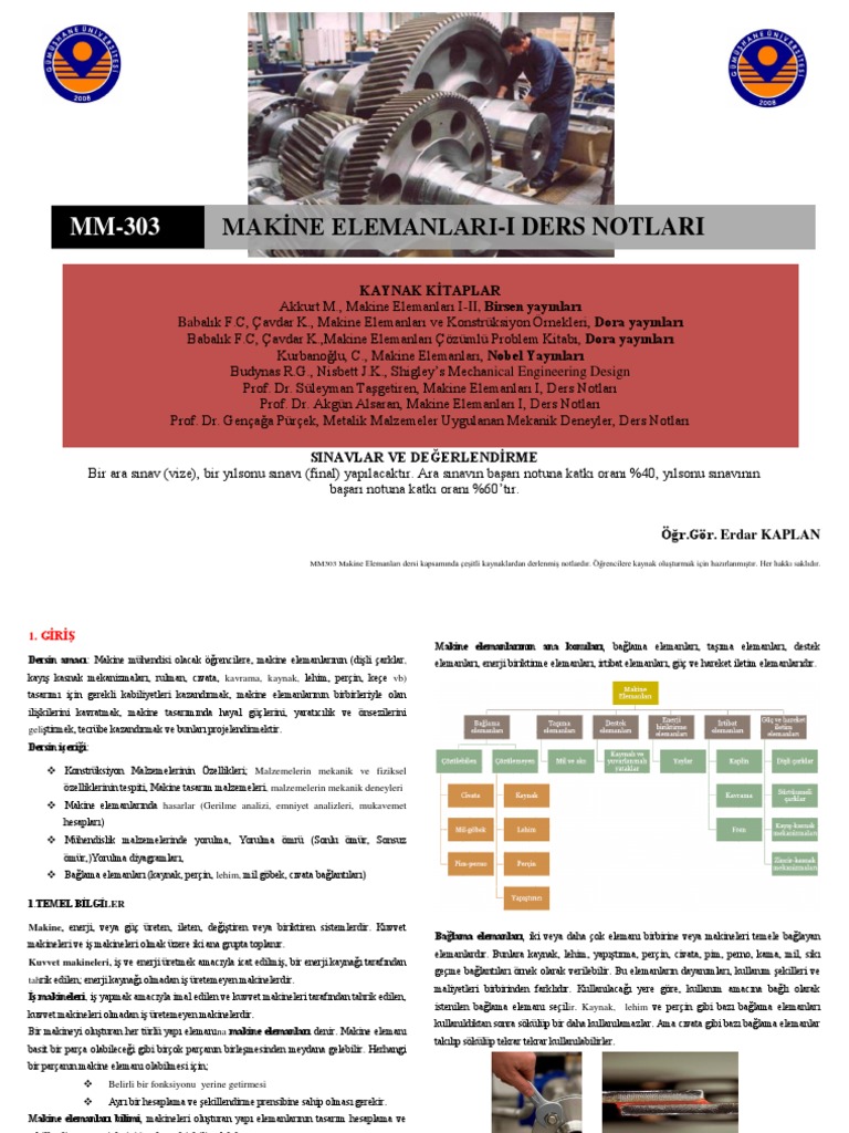 Maki̇ne Elemanlari-I Ders Notlari | PDF