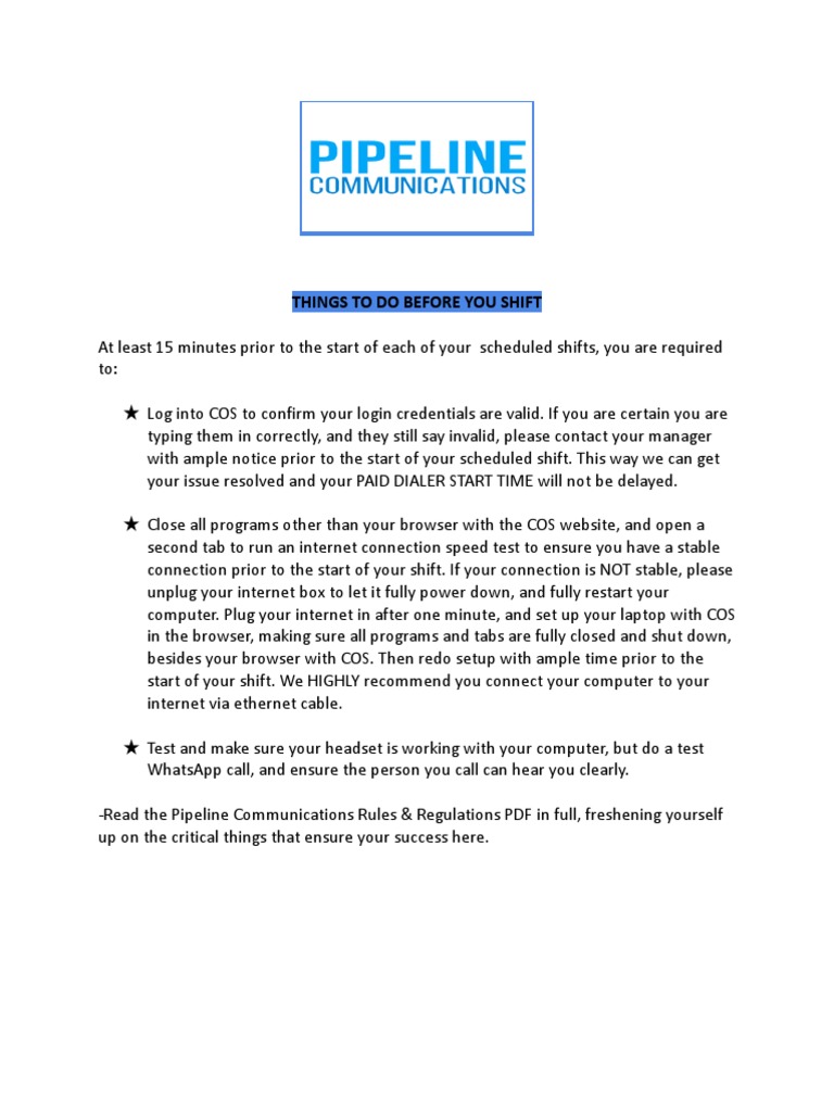 Essential pre-shift checklist | PDF | Internet | Information Age