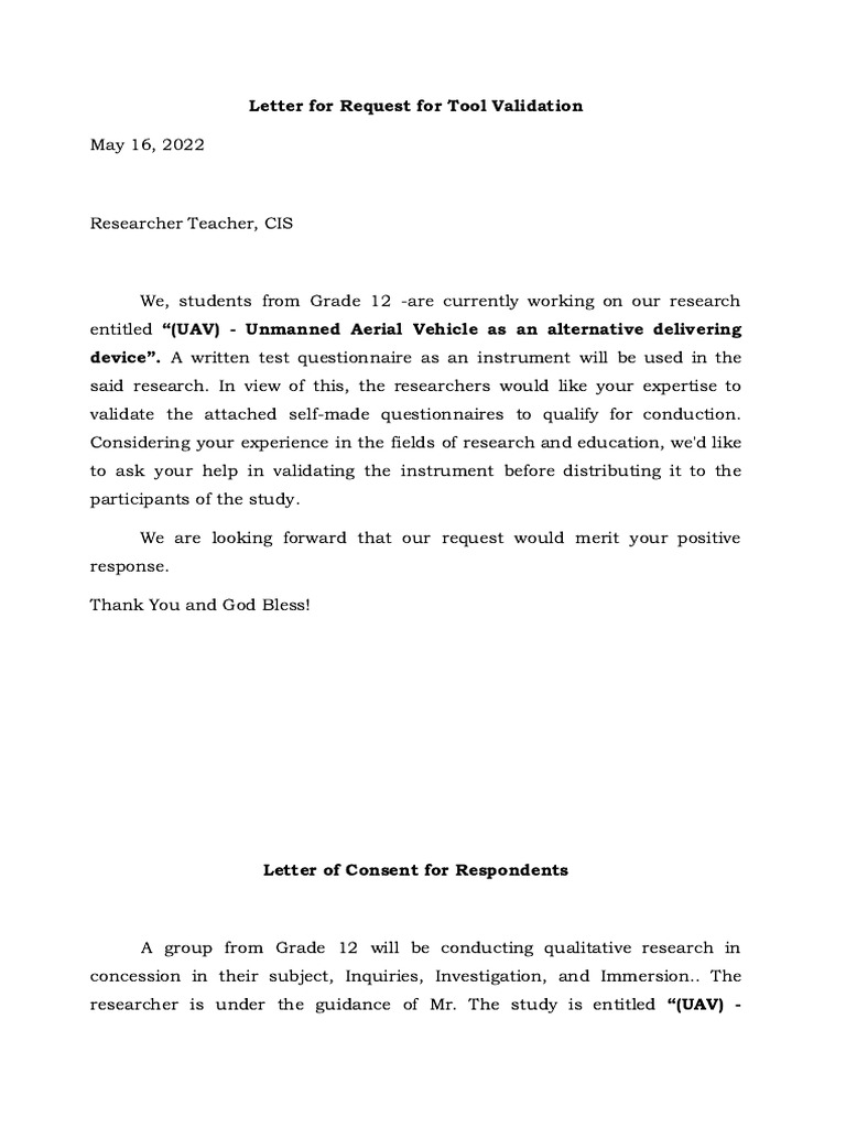 Request For Tool Validation & Consent Letter | PDF