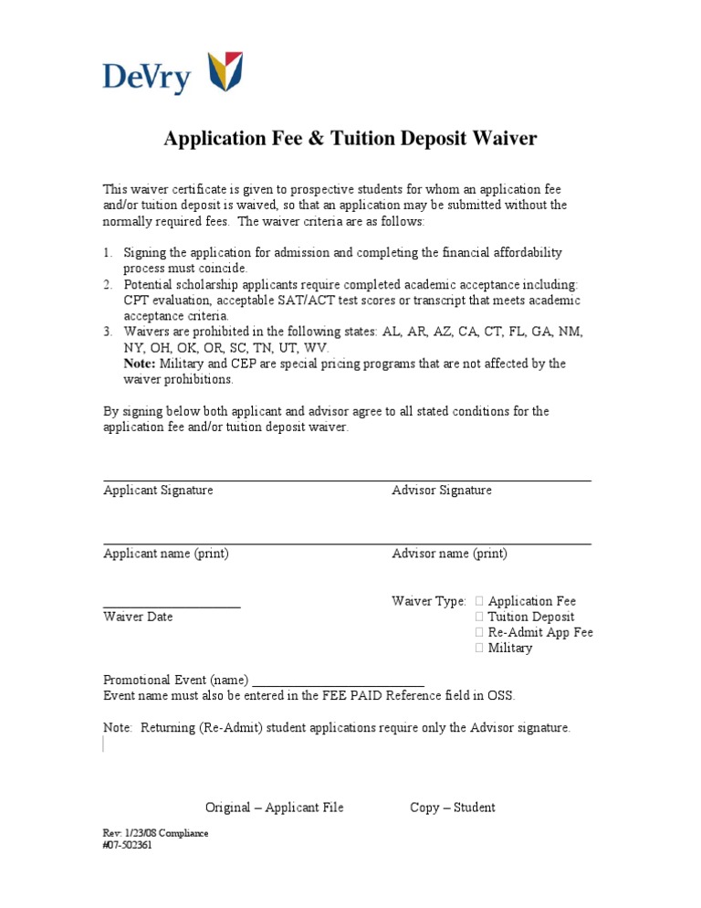 Application Fee Waiver Form - 07502361 | PDF