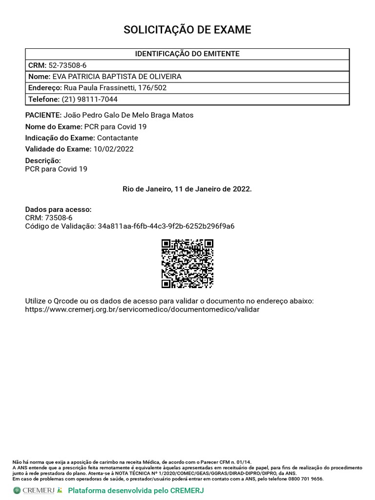 Solicitação de Exame PCR Covid-19 | PDF