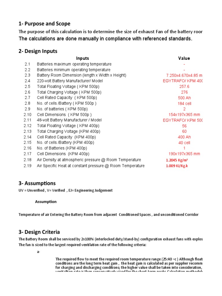 Battery Room Ventilation Calculation | PDF | Battery Charger ...