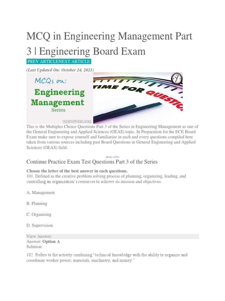 Engineering Management Exam Questions | PDF | Decision Making ...