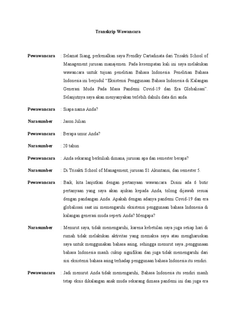 Transkrip Wawancara - Frendky - Include | PDF